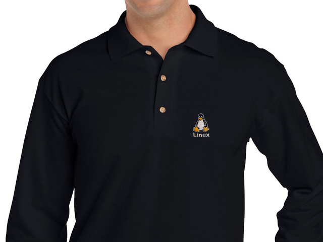 Linux Long Sleeve Polo Shirt (black) - HELLOTUX
